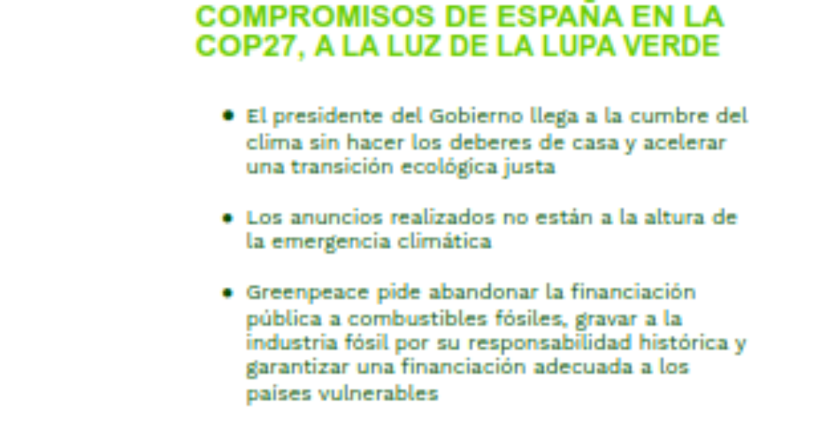 COMPROMISOS DE ESPAÑA EN LA COP27, A LA LUZ DE LA LUPA VERDE - ES ...